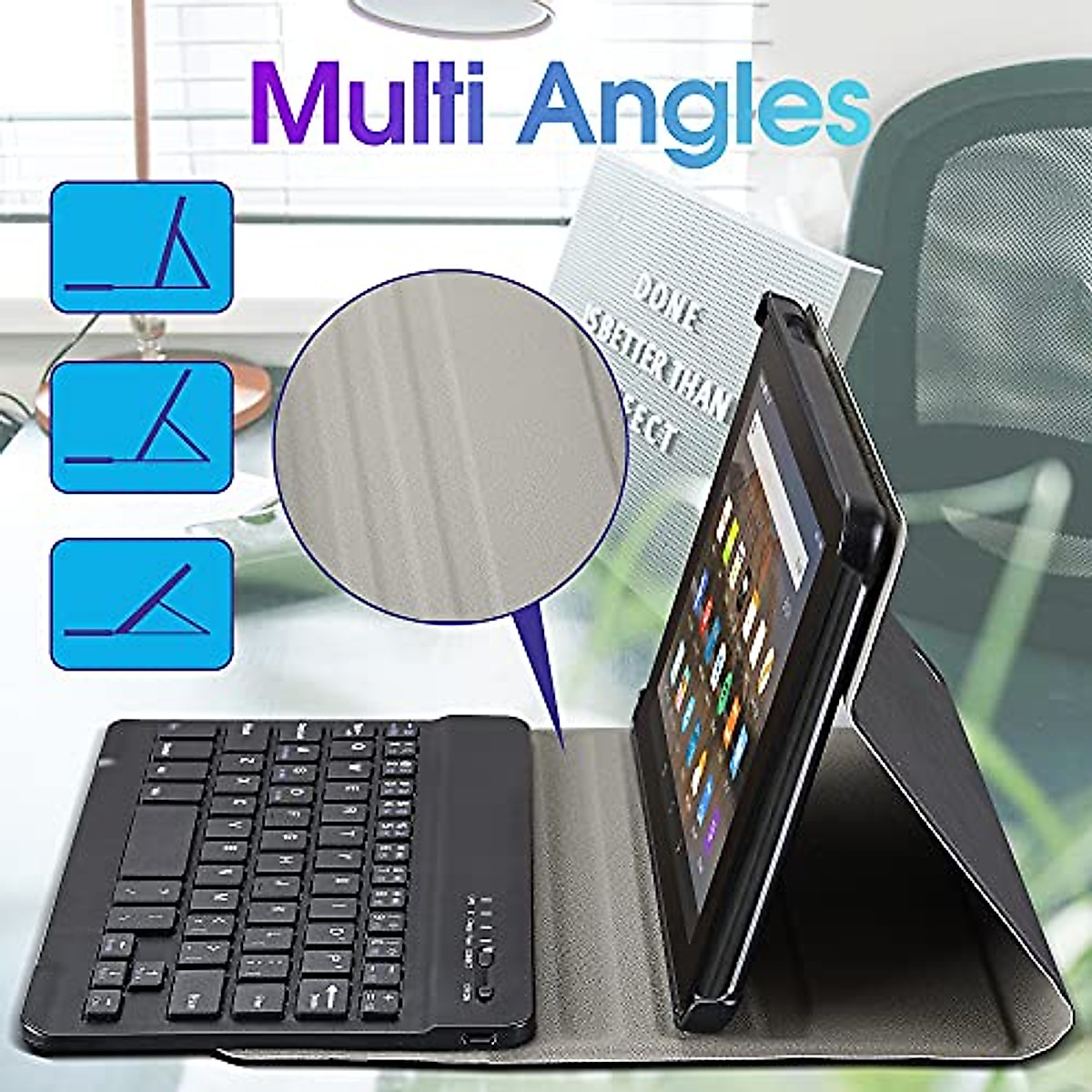 FunYaung Keyboard Case Compatible for Amazon Fire HD 8/8 Plus(10th, 2020 Release & 12th, 2022 Release), with Wireless Bluetooth Keyboard and Carrying Bag
