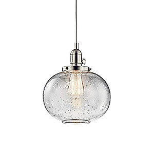 Kichler Avery 9.75" 1 Light Mini Pendant with Clear Seeded Glass in Brushed Nickel