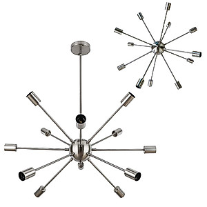 LynPon Brushed Nickel Sputnik Chandelier, 12 Lights Plating Silver Chandeliers Sputnik Light Fixture Modern Ceiling Light Mid Century Lighting for Dining Room Living Room Kitchen Foyer Bedroom