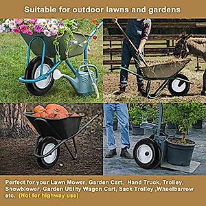 14.5"Flat Free Wheelbarrow Tire with 3/4 & 5/8 Wheel Bearing, 3" Hub 13"-16" Universal Fit Air Less Tire 4.80/4.00-8 for Garden Cart Wagon Ribbed Tread Axle hole 16mm Foamed Polyurethane Tire