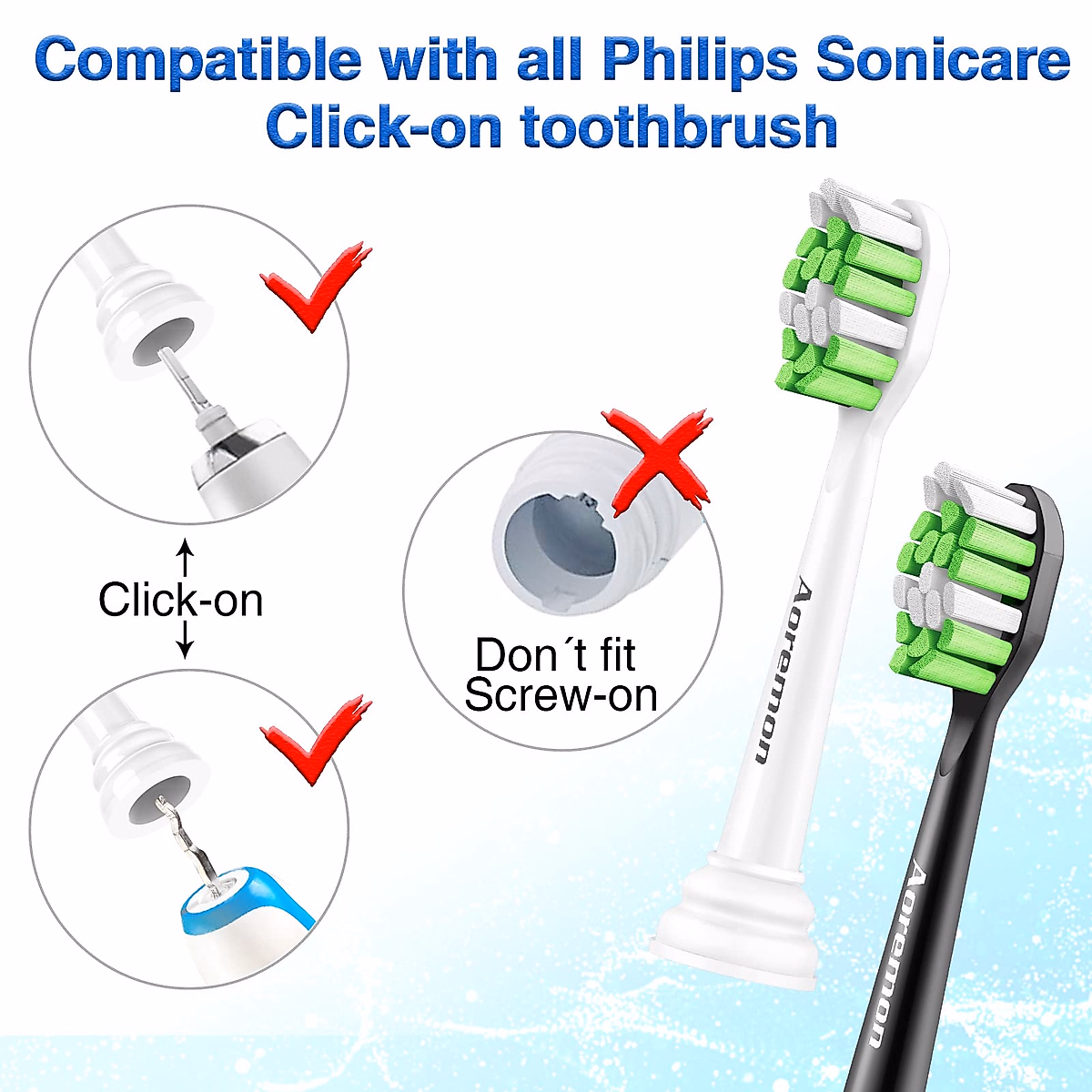 Aoremon Replacement Toothbrush Heads Compatible with Sonicare DiamondClean W C2 G2 W2 C1 C3 4100 5100 6100, 12 PCS Replacement Heads for Philips Sonicare Electric Toothbrush