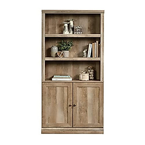 Sauder Miscellaneous Bookcase with Doors, L: 35.28" x W: 13.23" x H: 69.76", Lintel Oak finish