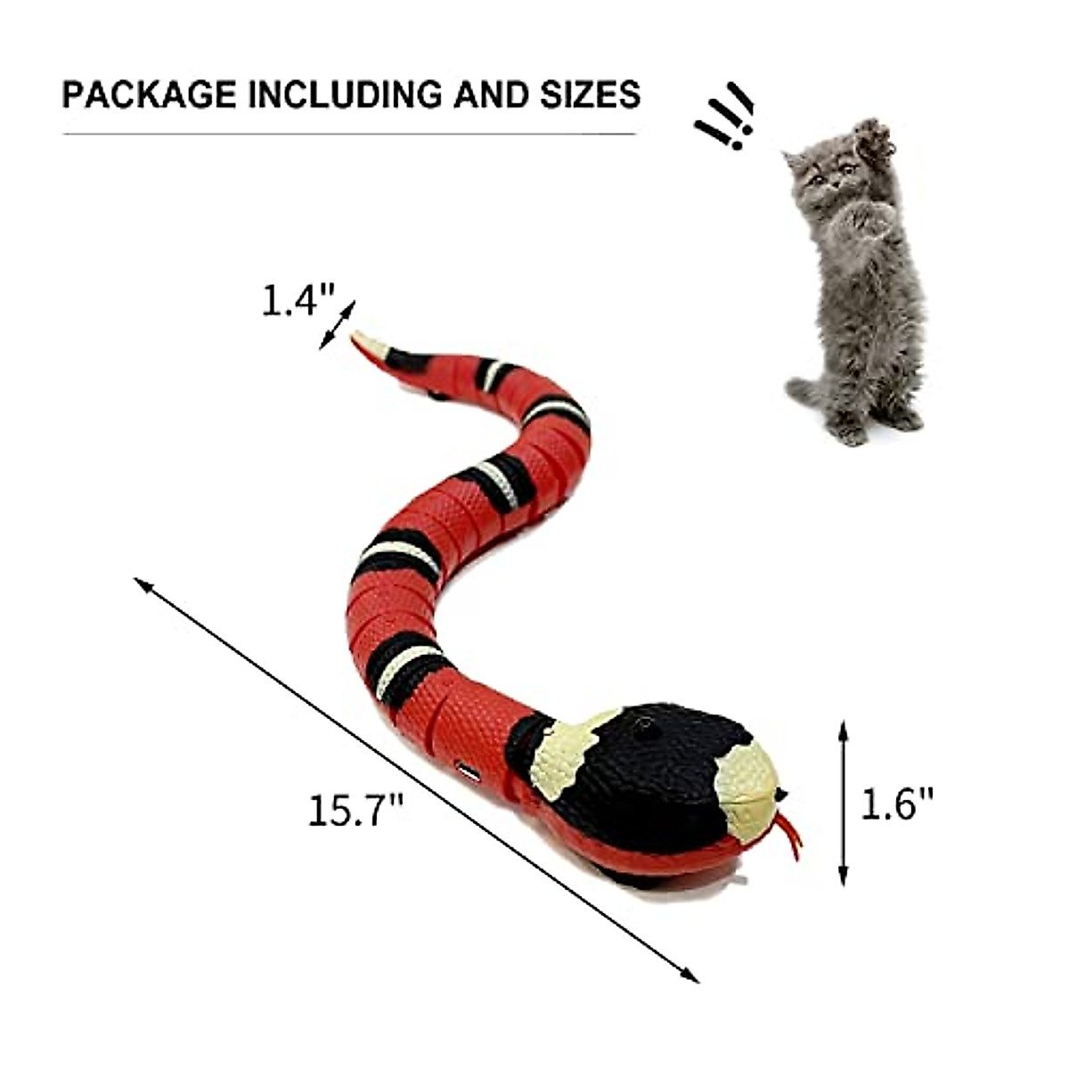 Pet2U 1PC Snake Cat Toy for Cats, Smart Sensing Snake Rechargeable, Automatically Sense Obstacles and Escape, Realistic S-Shaped Moving Electro-Sensing Cat Snake Toy, Interactive Toys for Cats