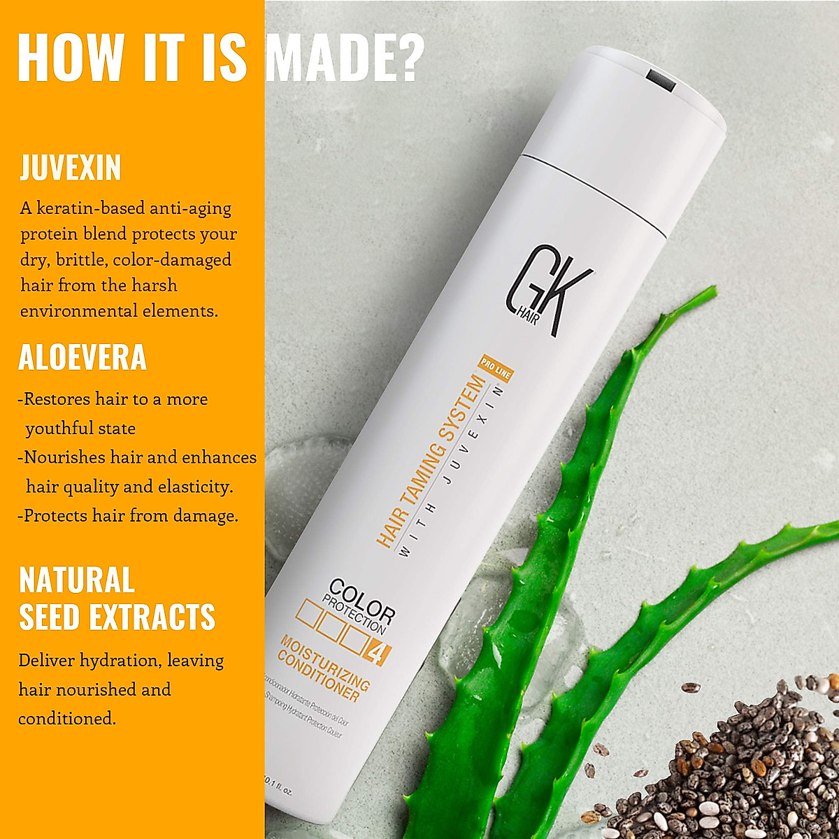 Global Keratin GK Hair Moisturizing Conditioner (10.1 fl.oz/300ml) -Silver Bombshell for Blonde and Gray Hair Removes Yellow Brassy Tones for Woman (280 ml/9.5 oz)