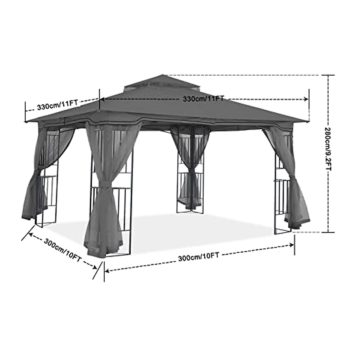 MASTERCANOPY Patio Outdoor Gazebo with Netting Screen Walls and Corner Shelf Design (11x11,Gray)