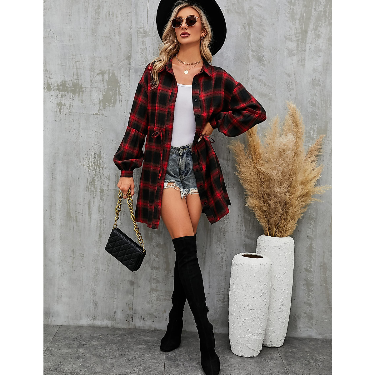 Blooming Jelly Womens Plaid Dresses Flannel Fall Long Sleeve Dresses Christmas Dress Winter Dresses for Women 2023(Large,Red Plaid)