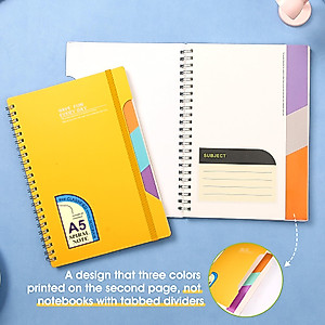 CAGIE 4 Pack Spiral Notebook 5x7 Lined Journal Notebook College Ruled 320 Sheets in Total, 4 Subject A5 Spiral Notebooks for Work School and Notes, 8 Multicolor Tab Stickers Yellow Green Blue Purple