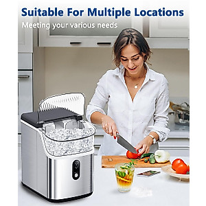 Joy Pebble Nugget Ice Maker Countertop, 10,000pcs/33lbs/Day, Portable Nugget Ice Maker Machine with Handle, Self-Cleaning, Handheld Ice Maker, Stainless Steel