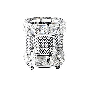 CY craft Silver Makeup Brush Holder Organizer,Handcrafted Vintage Cosmetics Brushes Eyebrow Pencil Pen Cup Collection, Crystal Flower Vase Desk Dresser Decoration and Storage,4.7 x 4 Inch