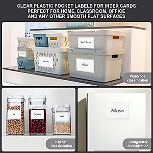 wexpw 50 Pieces 3x4 inch Adhesive Plastic Pockets Sleeves with 50 Pieces White Insert Cards, Self Adhesive Clear Label Holder Index Card Pocket Sleeves Clear Plastic Sticky Labels Holders
