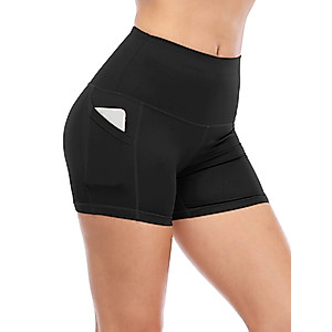 CADMUS High Waist Athletic Shorts for Womens Yoga Fitness Workout Running Shorts with Deep Pockets,3 Pack,1016,Black & Grey & Navy Blue,Medium