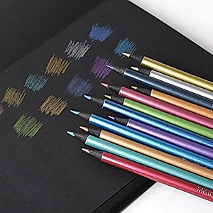 Metallic Colored Pencils Non-toxic Black Wood Drawing Pencils Pre-Sharpened 12 Assorted Colors Wooden Sketching Pencil Set Premium Art Pencils for Kids Children Adults Artists Coloring Book Art Craft