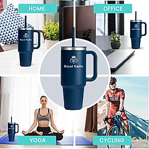 Royal Radix 40oz Insulated Tumbler with Handle & Straw, Stainless Steel Travel Mug, Leak-Proof, Hot & Cold Beverage Cup, BPA-Free, Dishwasher Safe, for Coffee & Water