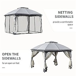 AFLHYJK 10' X 12' Patio Gazebo Canopy Shelter, Outdoor Solid Steel Frame Gazebo with Double Vented Roof, Zippered Mesh Sidewalls