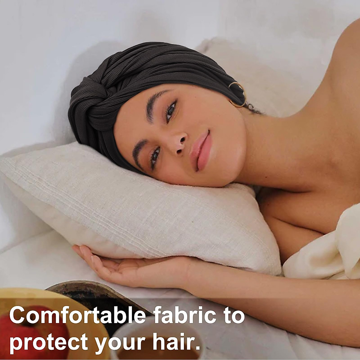 DRESHOW African Turban for Women Knotted Hairwraps for Sleeping Headwraps Ribbed Turban Stretch Jersey Head Scarf for Black Women Chemo Cancer Cap