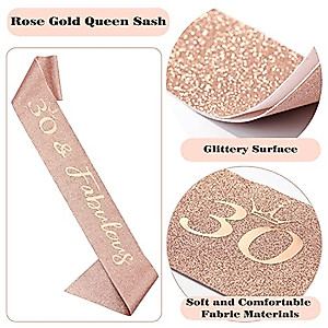 30th Birthday Gifts Decorations for Her - 30 Birthday Cake Topper, Balloons, Queen Sash, Crown and Candle Set, Rose Gold