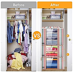 BALEINE 3PK SOFT Premium Oxford Closet Storage Bags for Comforters, Bedding and Clothes, Heavy-Duty Foldbale Clothing Storage Bag with Clear Window, Reinforced Handles & Sturdy Zippers (Large, Color Stripe)