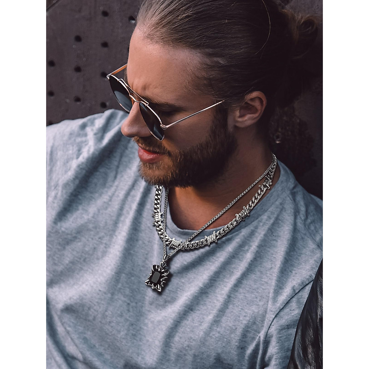 Bandmax Barbed Wire Choker Necklace for Women Men Stainless Steel Gothic Thorns Necklace Chain 16 Inches Women Chunky Punk Choker