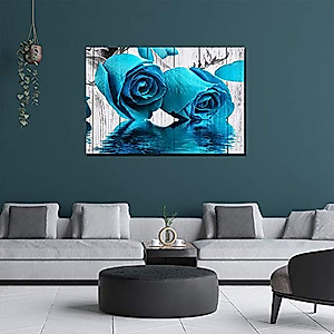 Canvas Wall Art for Bedroom Blue Rose Flower Wall Decor Black White kitchen decoration paintings Gifts for Girls Women Canvas art Prints Panels Framed HD Pictures Office Bathroom Home decorations