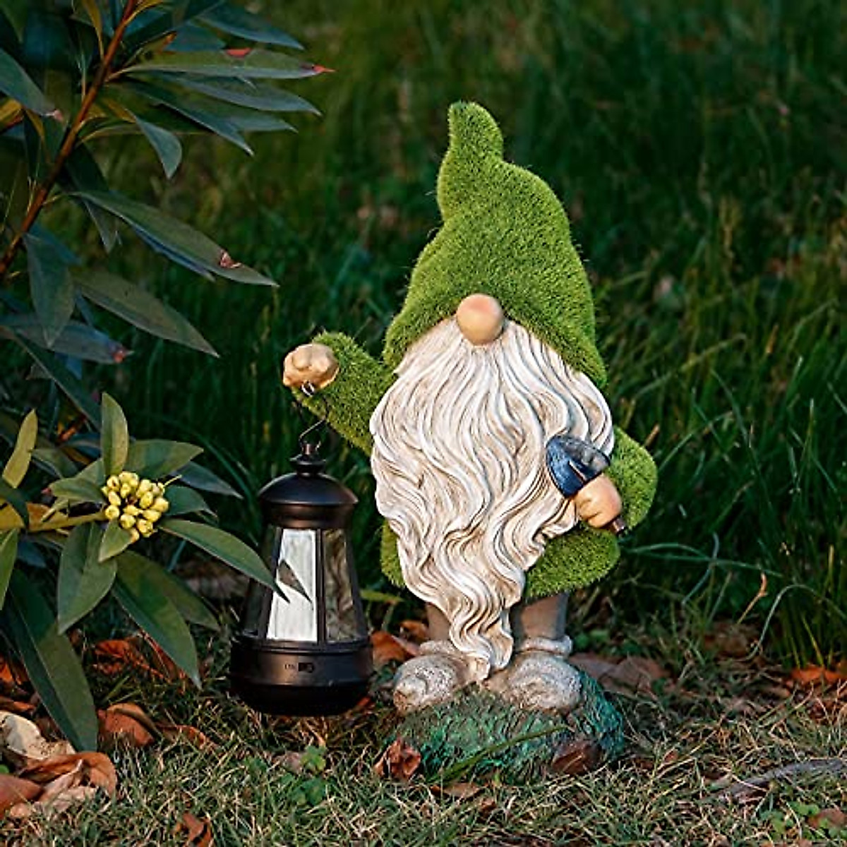 TERESA'S COLLECTIONS Garden Gnomes Decorations for Yard with Lantern Solar Light, 13" Cute Large Moss Garden Sculptures & Statues Outdoor Lawn Ornaments Garden Gifts for Mom Yard Front Porch Patio