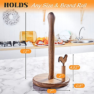 Paper Towel Holder Countertop, Bivvclaz Acacia Wood Paper Towel Holder Stand with Arm and Non Slip Weighted Base, Kitchen Paper Towel Roll Dispenser for Standard & Jumbo Sized Paper Towels
