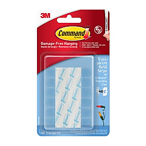 Command Mini Clear Refill Strips for Command Decorating Clips - 40 Adhesive Strips - Hanging Clips for Decorations and Fairy Lights - Damage Free Hanging