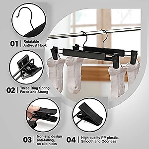 Guhmctt 10 Pack Pants Hangers with Adjustable Non-Slip Clips Anti-Rust Hanging Hook for Trouser,Skirts,Jeans,Clothes Hangers Black