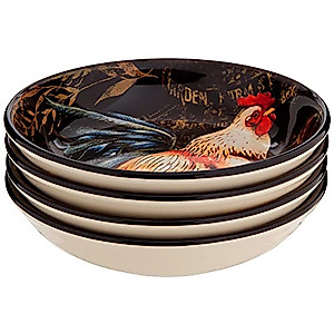 Certified International Gilded Rooster Set/4 Soup/Pasta Bowl 9.25" x 2", Assorted Designs,One Size, Multicolored