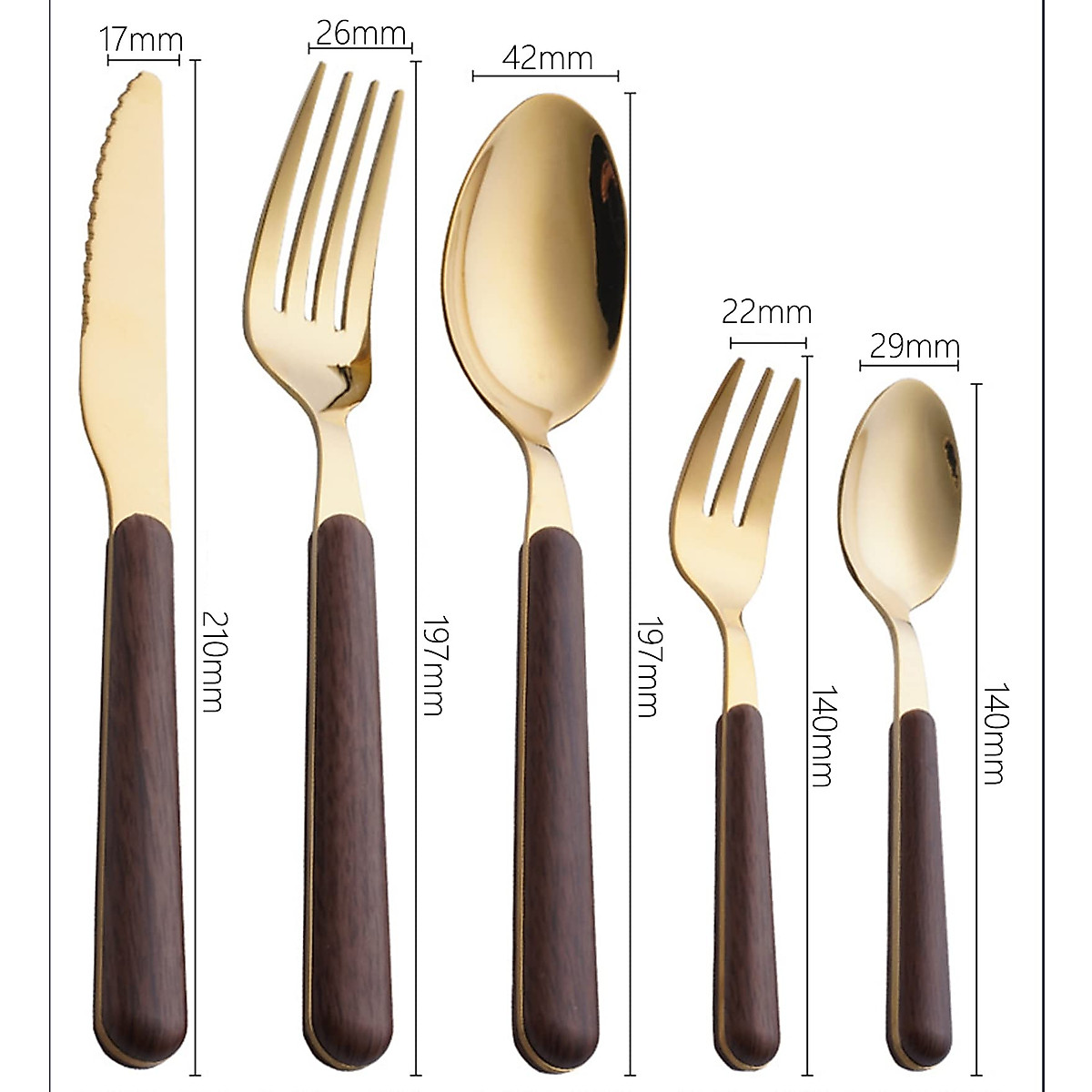 30 Piece Wood Silverware Set for 6 Gold Flatware Set With Wooden Handle Delicate Knives Forks and Spoons Cutlery Set Home Kitchen Christmas Tableware Utensils