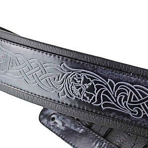 Walker & Williams GB-182 Handmade Cobalt Black Brushed Padded Guitar Strap With Celtic Braid Design For Acoustic, Electric, And Bass Guitars