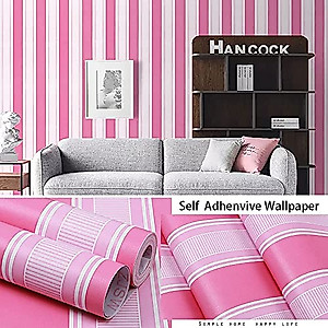 PoetryHome Self Adhesive Vinyl Rose and Pink Stripe Peel and Stick Wallpaper Shelf Liner for Walls Nursery Girls Bedroom Cabinets Dresser Drawer Furniture Decal Removable Waterproof 17.7x117 Inches