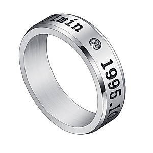 University Trendz Unisex BTS Fan Combo - Jimin Bangtan Kpop Bar Pendant Necklace, Name Signature Silicon Bracelet & DOB Engraved Stainless Steel Ring (Pack of 3)