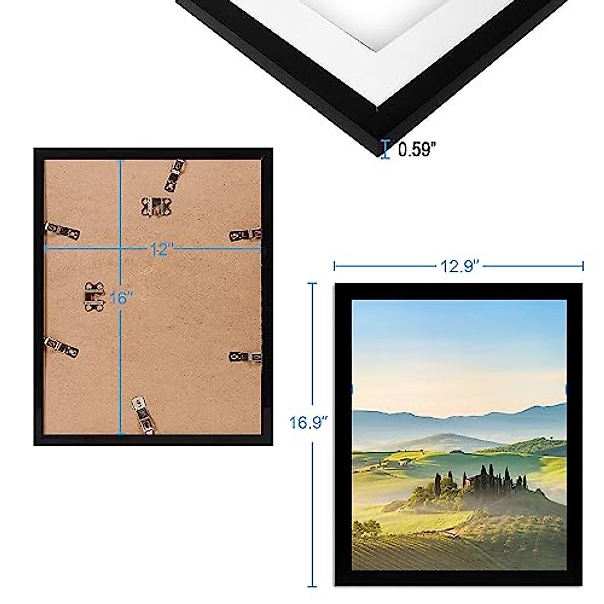 HUKONHEP 12x16 Black Picture Frames, Photos Frame with Plexiglass, Wall Gallery Photo Frames, Horizontal and Vertical for Wall Mounting, Home Office Decoration