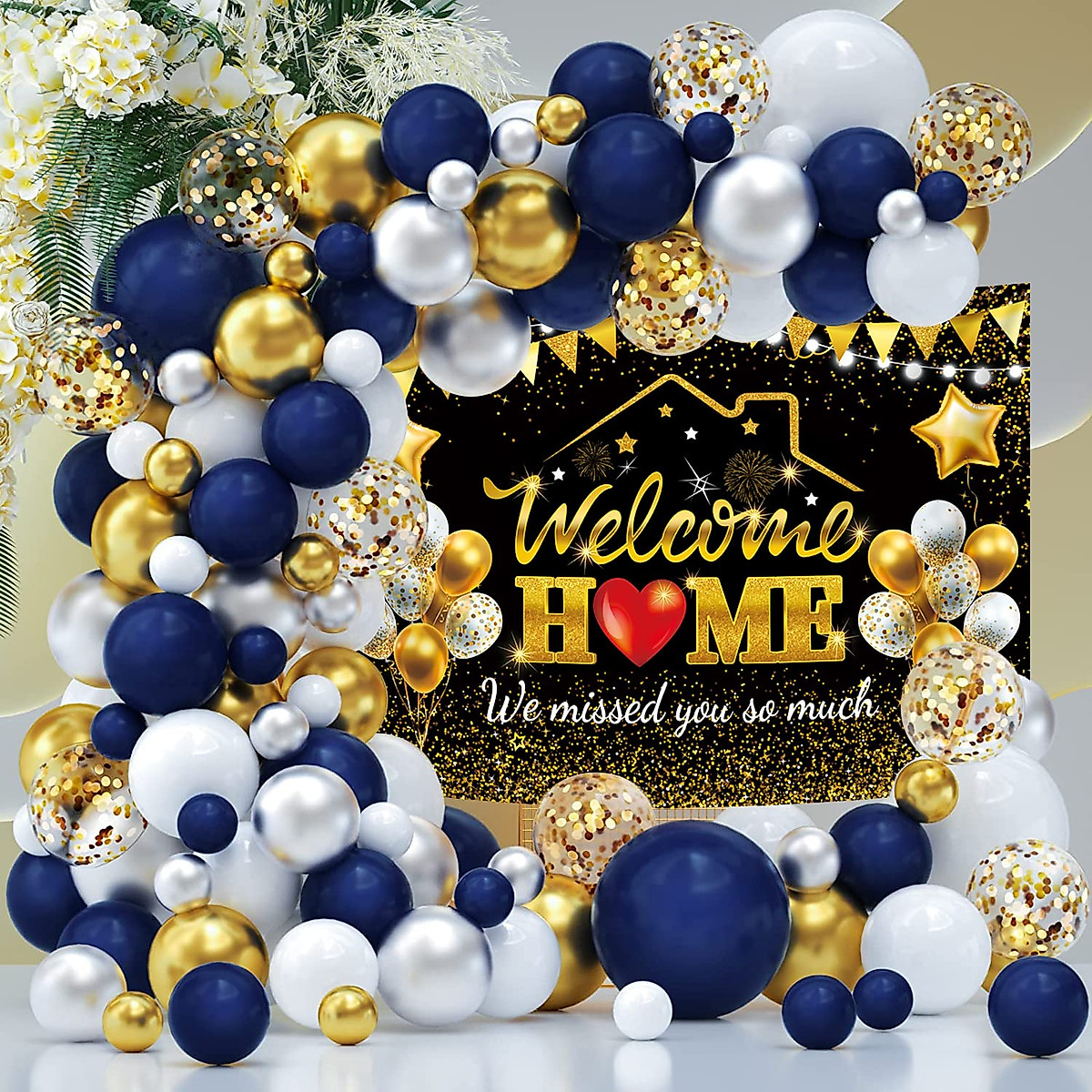 Gold and Black Welcome Home Banner Family Reunion Backdrop Welcome Home Decorations We Missed You So Much Decorations Welcome Back Banner Welcome Sign for Party Supplies 7x5FT