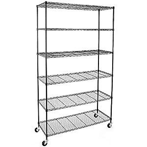 WDT NSF Certified Storage Shelves on Wheels, Heavy Duty Metal Shelves for Storage with Adjustable Stand, 6-Tier Wire Shelving Unit for Garage Pantry Kitchen Shelf Rack(17" W*47" D*80" H), Black