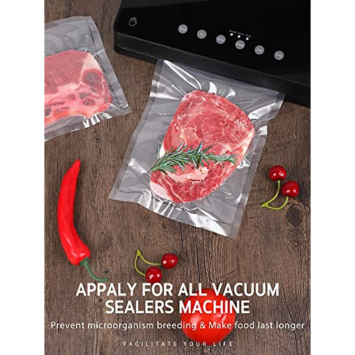 Syntus Vacuum Sealer Bags for Food, 2 Rolls 8" x 50' Commercial Grade Bag Rolls, Food Vac Bags for Storage, Meal Prep or Sous Vide