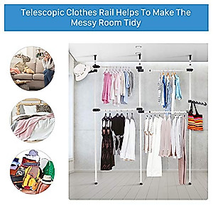 Liusin Adjustable Garment Rack, Freestanding Clothing Hanger 3 Vertical Poles 4 Bars Wardrobe Closet Clothes Hanging Rod Organizer System Heavy Duty DIY Coat Hanger No Drilling for Home Bedroom