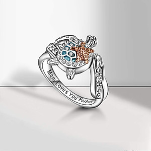 Daughter Mothers Ring with CZ Personalized Sea turtle Platinum Plating Rings for Mom Gift (JQWL) （Size:9）