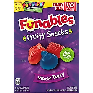 Funables Fruit Snacks, Mixed Berry Fruit Flavored Snacks, 0.8 ounce Pouches (Pack of 40)