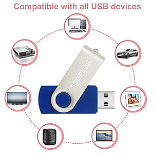 TOSPLUS 5Pack 32GB USB 2.0 Flash Drive Thumb Drives Memory Stick Jump Drive Zip Drive (Black/Green/Blue/Red/Yellow)