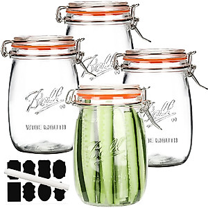 Anwoi Wide Mouth Mason Jars with Airtight Lid 6 Pack 32oz, Kitchen Canning Jar Storage Large Clear Canister Jars with Hinged Lid with Measurement Marks Glass Mason Jars For Canning,Coffee,Sugar,Beans