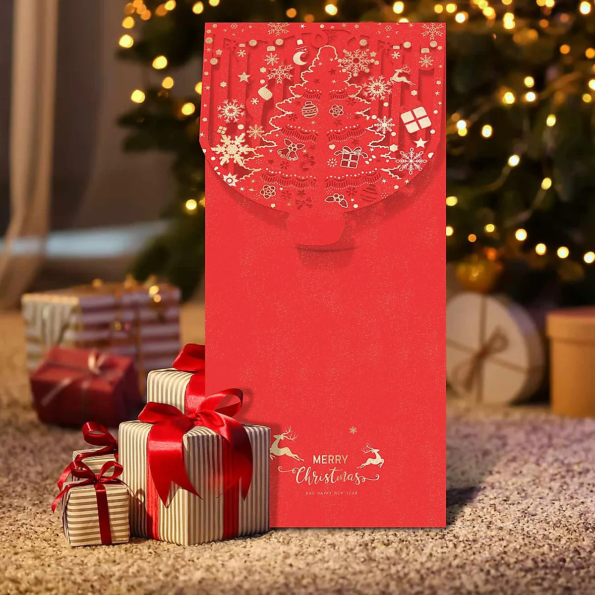 Christmas Money Cards, 10 Pack cash envelopes, Christmas Money Holders for Cash, Checks, or Gift Cards, For Christmas Day/Birthday/Holiday/Party/Spring Festival etc（Red Color7 × 3.4 inch）