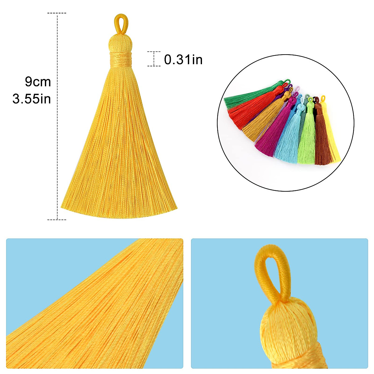 Tassels for Jewelry Making,3.55'' Multi-Color Handmade Imitation Silk Tassels with Hanging Loop for Bookmark Tassels Bracelets Earrings Acrylic Key Chain and DIY Craft (40 Mixed Color)