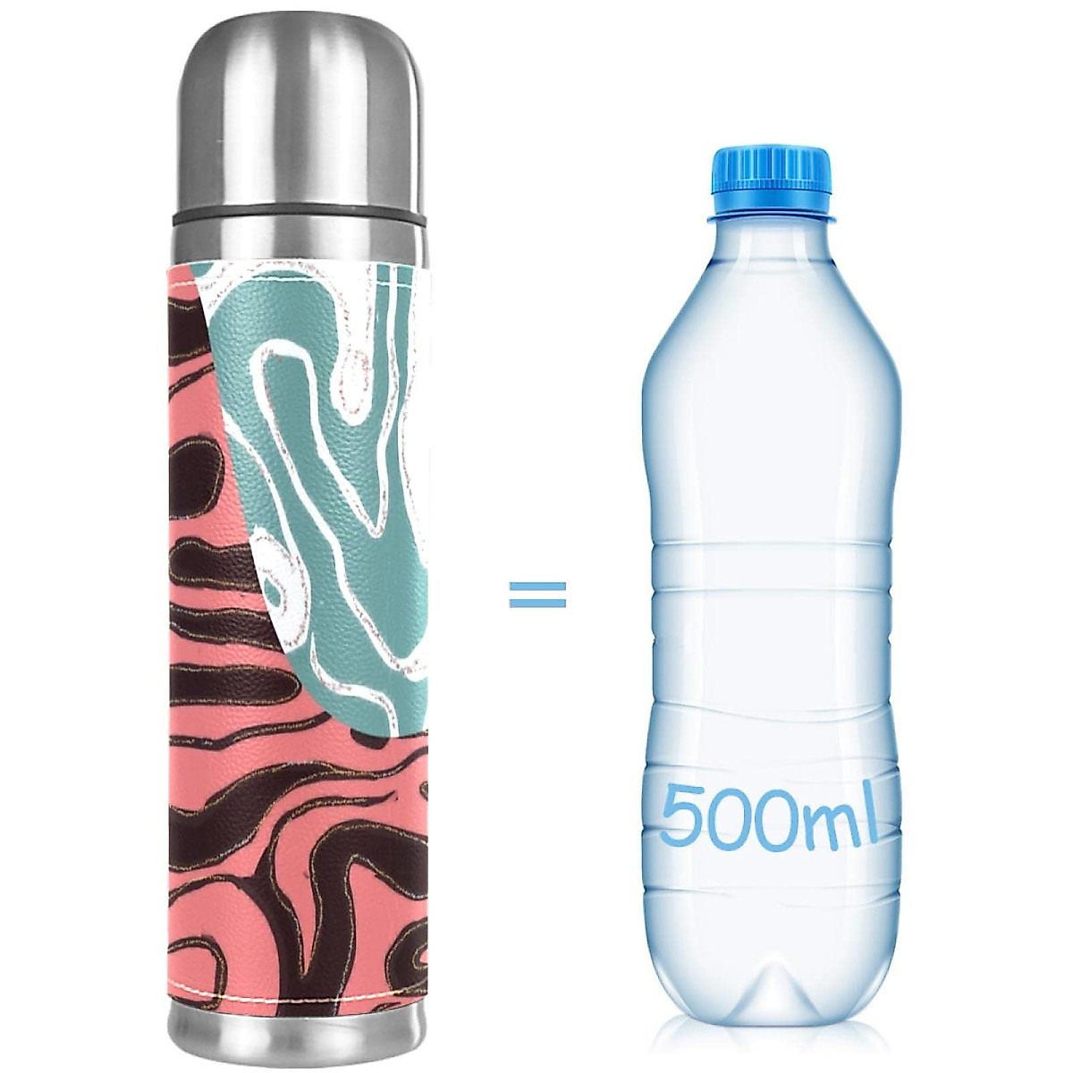 Stainless Steel Leather Vacuum Insulated Mug Abstract Texture Thermos Water Bottle for Hot and Cold Drinks Kids Adults 16 Oz