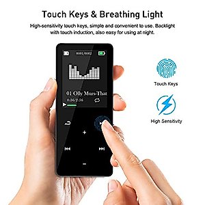 MP3 Player with Bluetooth 40GB Portable Music Player for Walking Running with Earphone Built-in Speaker for Walking Jogging Touch Buttons Design Support FM Radio Voice Recorder E-Book