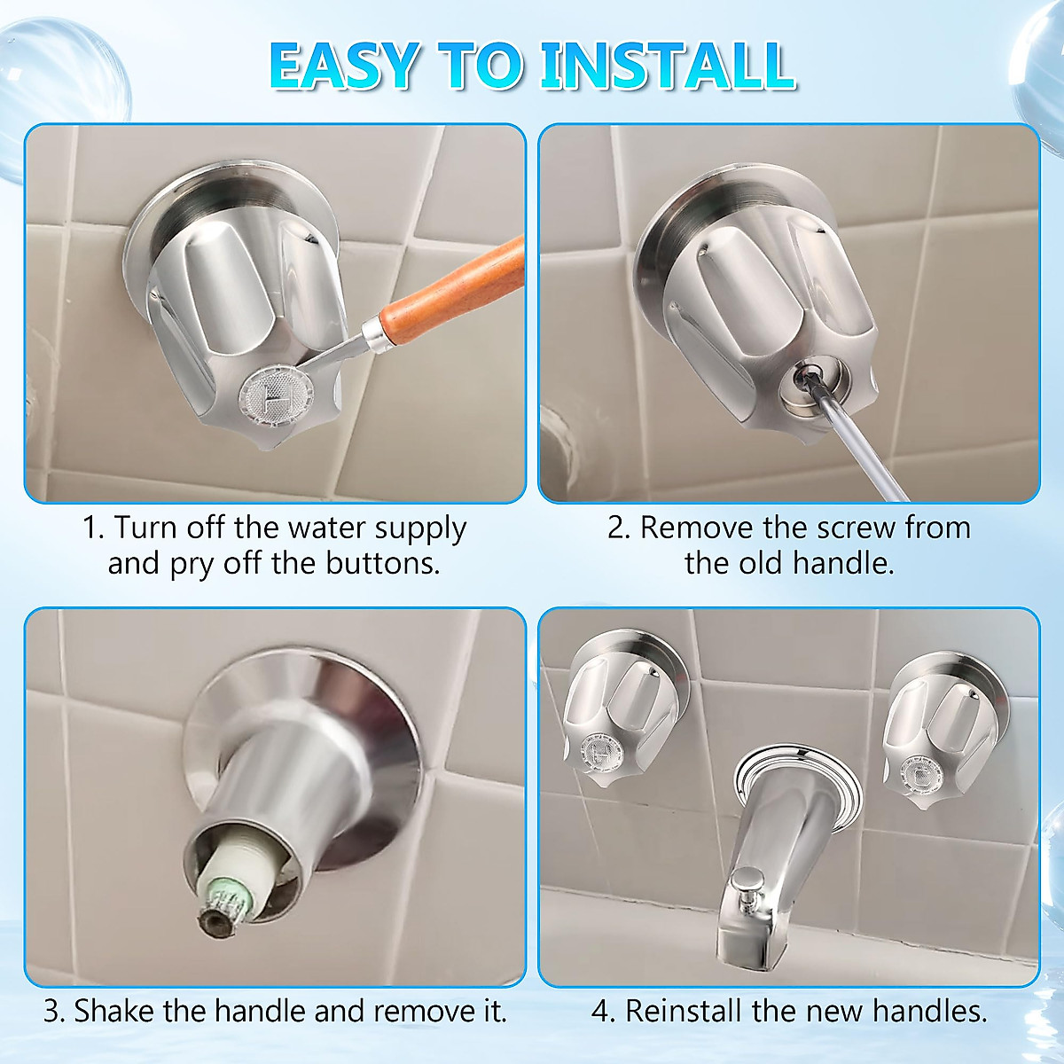 Enhon Faucet Handles, 2 Piece Hot and Cold Faucet Knobs Compatible with Price Pfister Verve Tub Shower, Include 2 Faucet Handles and 2 Screws for Remodeling Trim (Brushed Nickel)