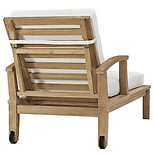 Modway Marina Premium Grade A Teak Wood Outdoor Patio Chaise Lounge Chair in Natural White