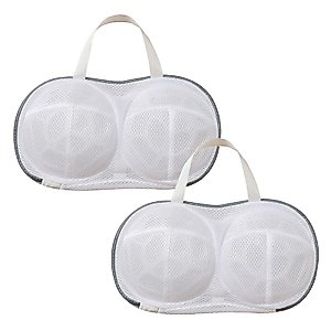 Large Bra Washing Bags for Laundry, 2 Pack Upgraded Bra Laundry Bags Mesh Women Brassiere Underwear Wash Bags with Handle and Zipper for Delicates Lingerie Washing Machine (Grey)
