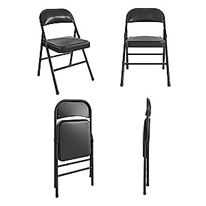 CoscoProducts COSCO Essentials Vinyl Padded Seat & Back Folding Chair, Double Braced, 4 Pack, Black