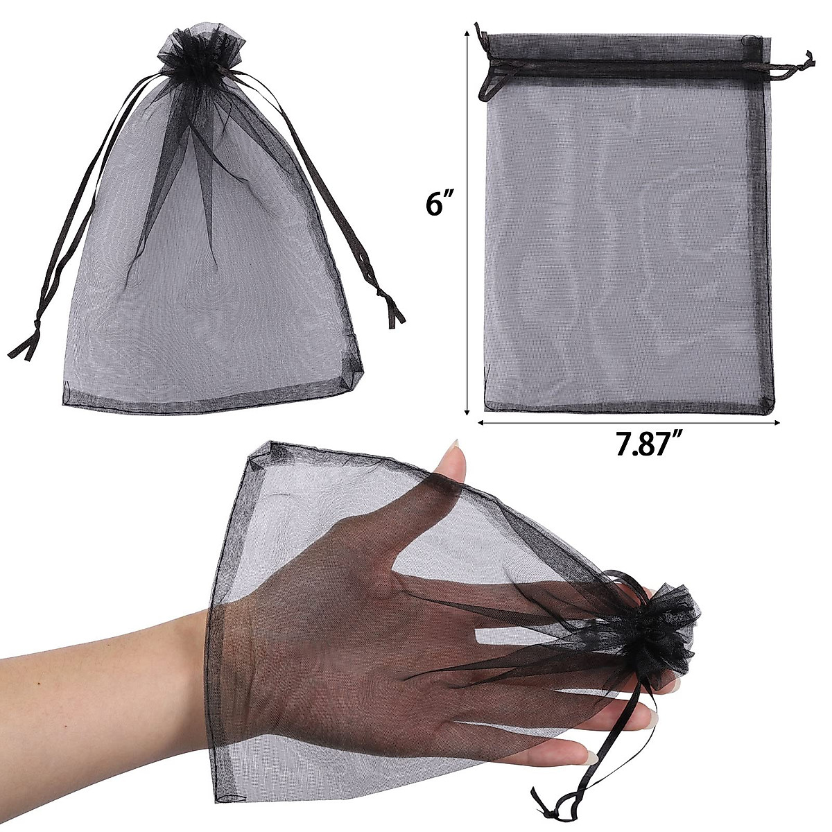 acDesign 200Pcs Premium Sheer Organza Bags 2.8"x3.6" Jewelry Gift Bags With Drawstrings for Candy Jewelry Makeup Pouches(Mix)